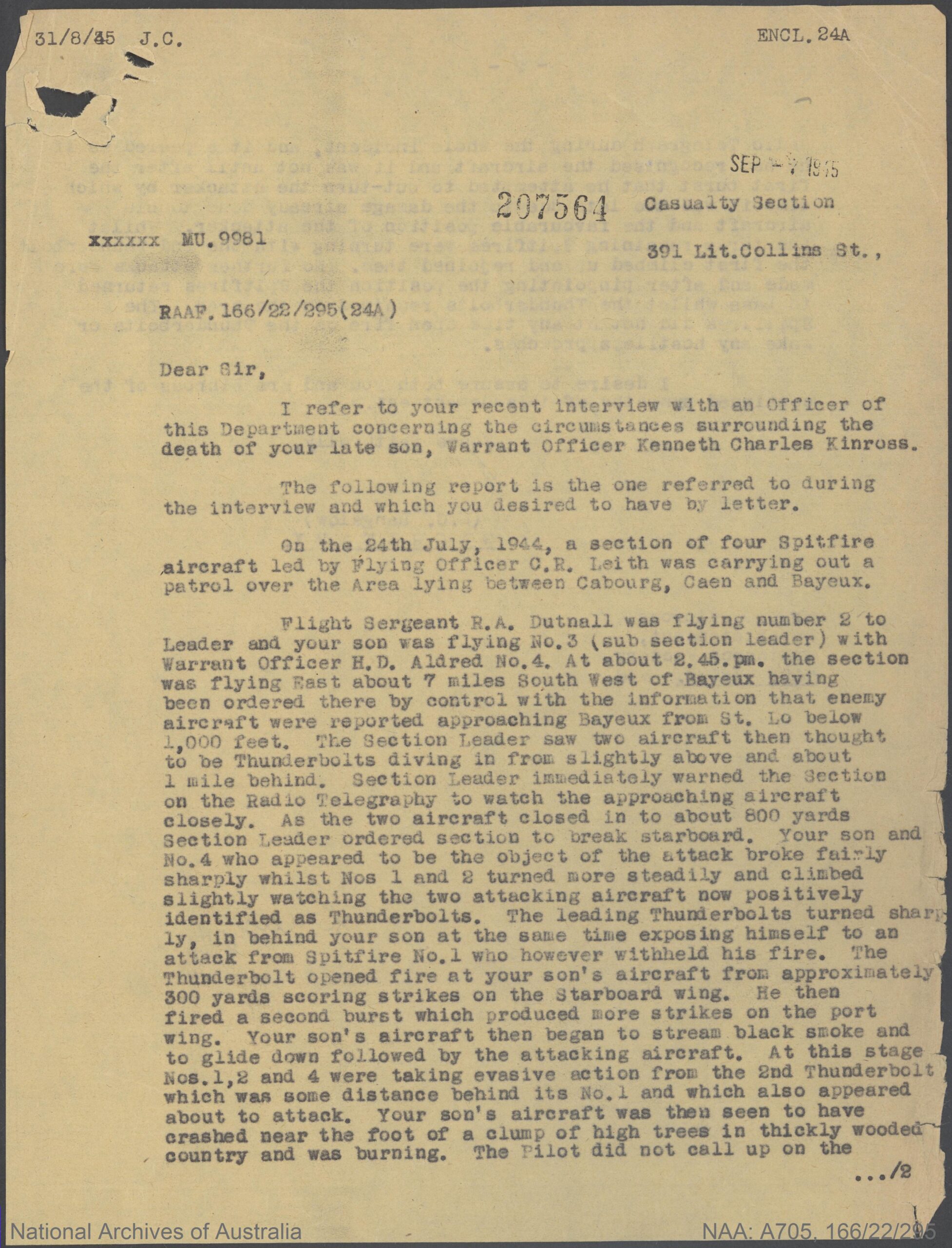 Pilot Officer Kenneth Kinross - Second World War – RSL Victoria
